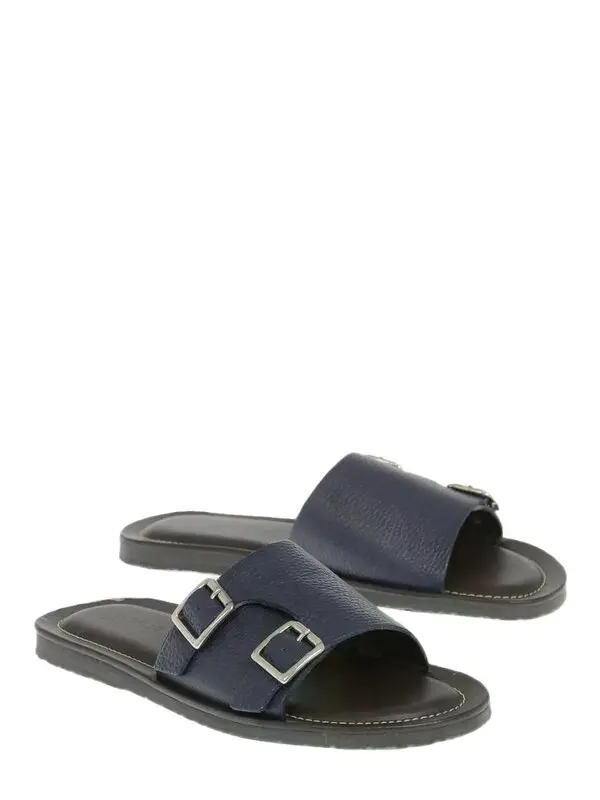 Corneliani Hammered Leather Double Buckle Sandals - Blue
