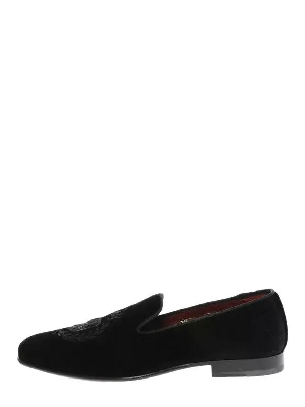 Corneliani Embroidered Velvet Loafers - Black