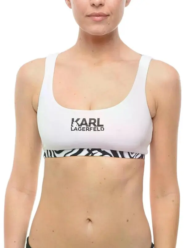 Karl Lagerfeld Logo Print Bikini Top - White