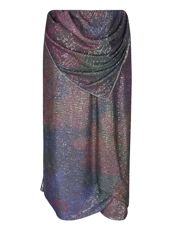 MAISON MARGIELA Printed Sequined Draped Maxi Skirt - Purple
