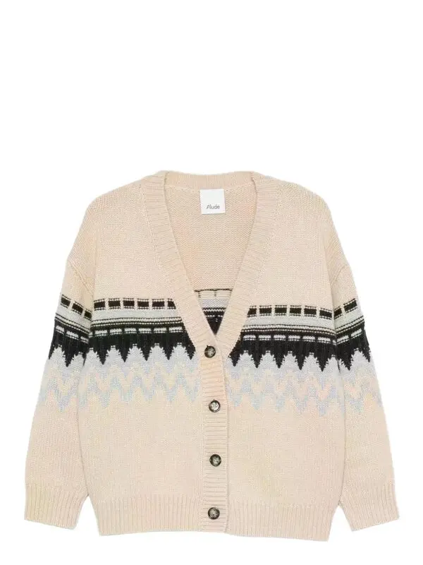 ALLUDE V-neck Cashmere Cardigan With Geometric Print - Neutrals