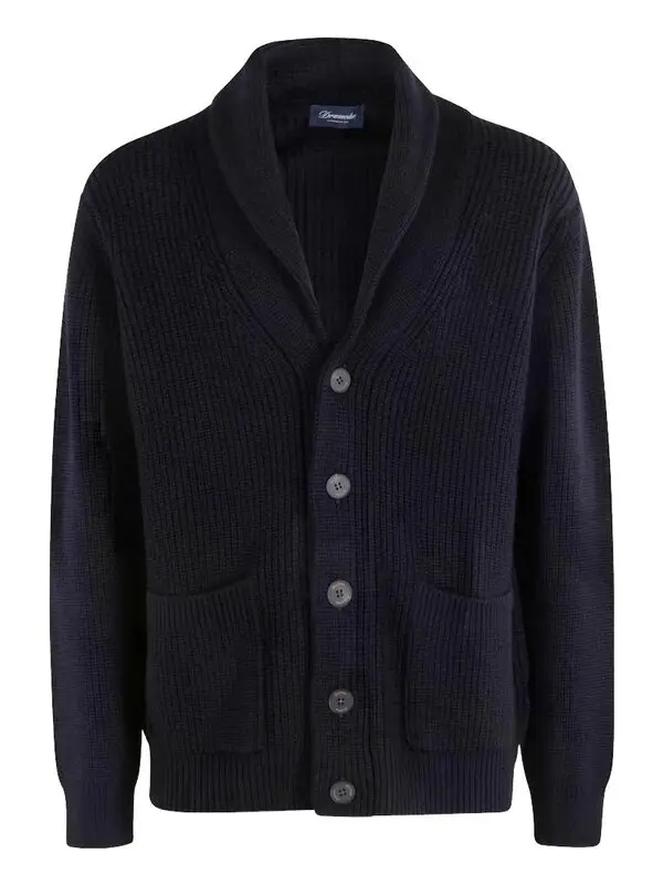 DRUMOHR Ribbed Knit Shawl Collar Cardigan - Blue