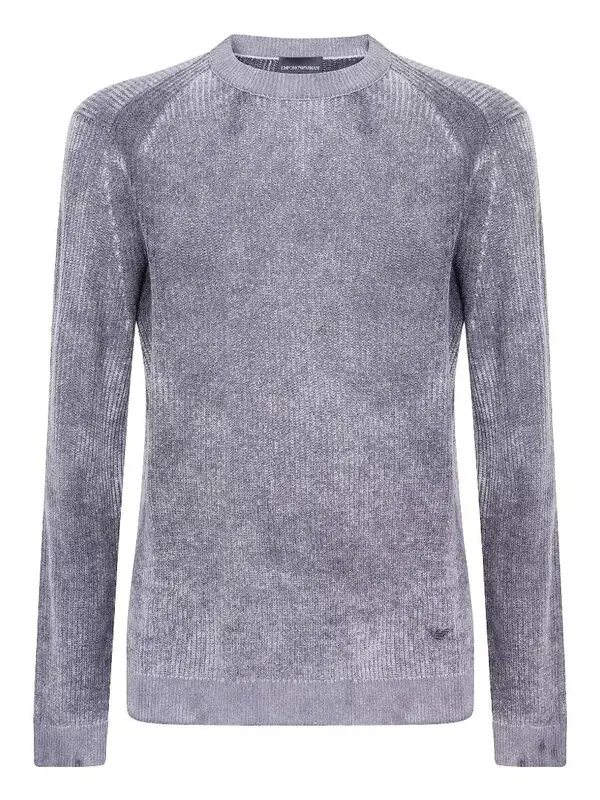 Emporio Armani Ribbed Virgin Wool Sweater With Mélange Print - Grey