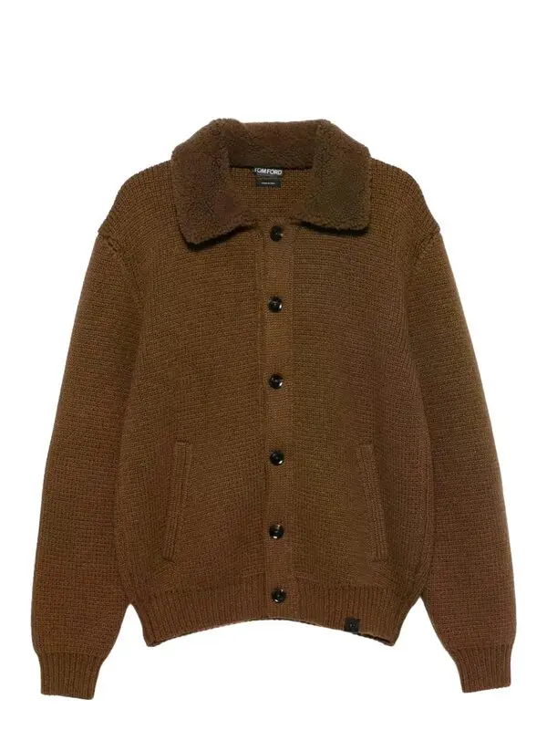 TOM FORD Shearling Collar Cardigan - Brown