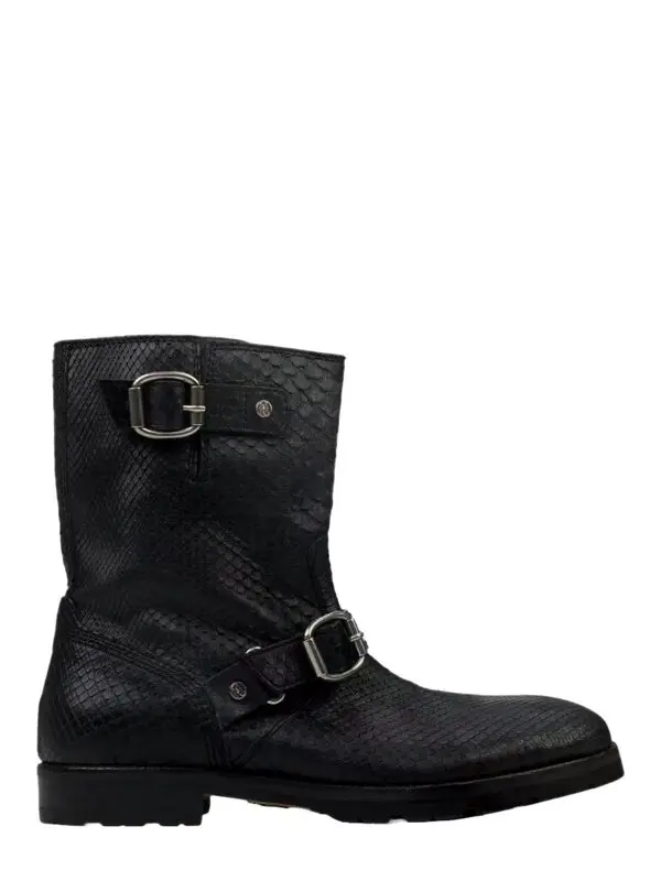 JIMMY CHOO Buckled Snakeskin Boots - Black