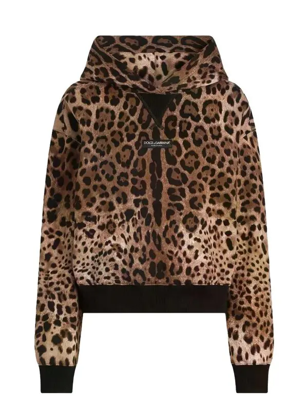 Dolce & Gabbana Leo-print Cotton Hooded Sweatshirt - Brown
