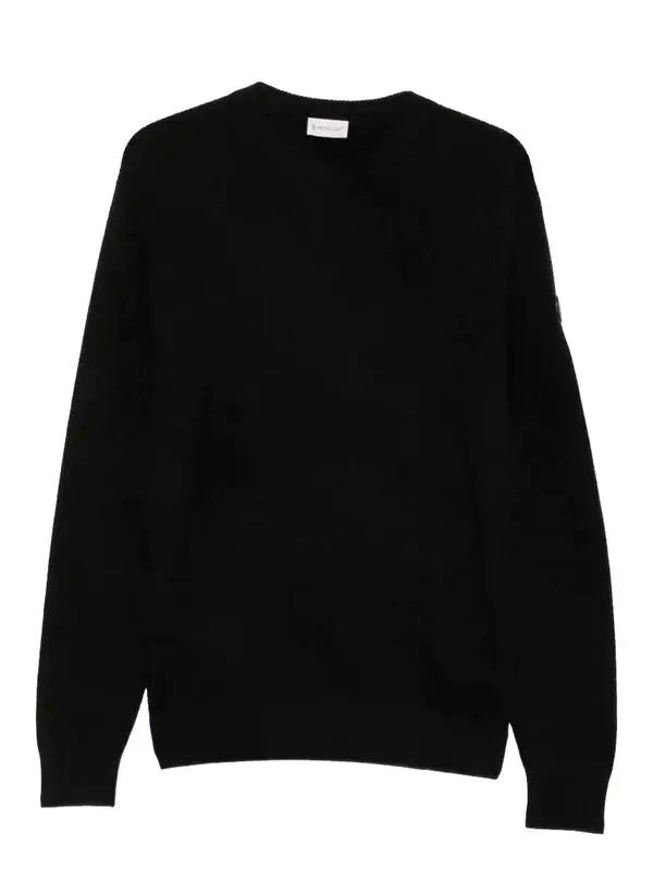 Moncler Logo Patch Waffle-knit Crew Neck Sweater - Black