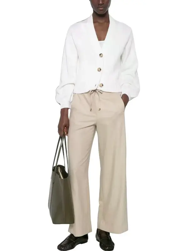 ALLUDE V-neck Cardigan With Ribbed Trim - White