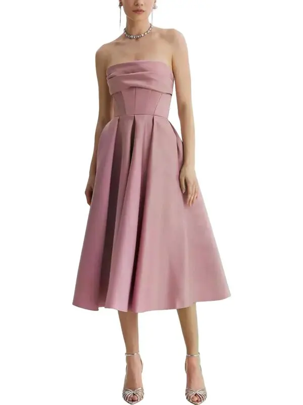 FRAMBOISE Strapless Panel Bodice Dress With Pleated Skirt - Pink
