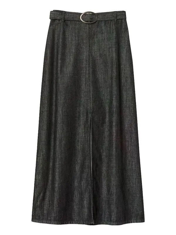 TWINSET Long Flowing Denim Skirt - Black