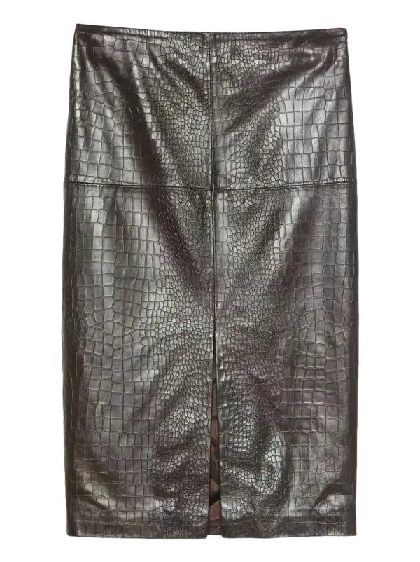 Federica Tosi Crocodile-effect Leather Midi Skirt - Brown