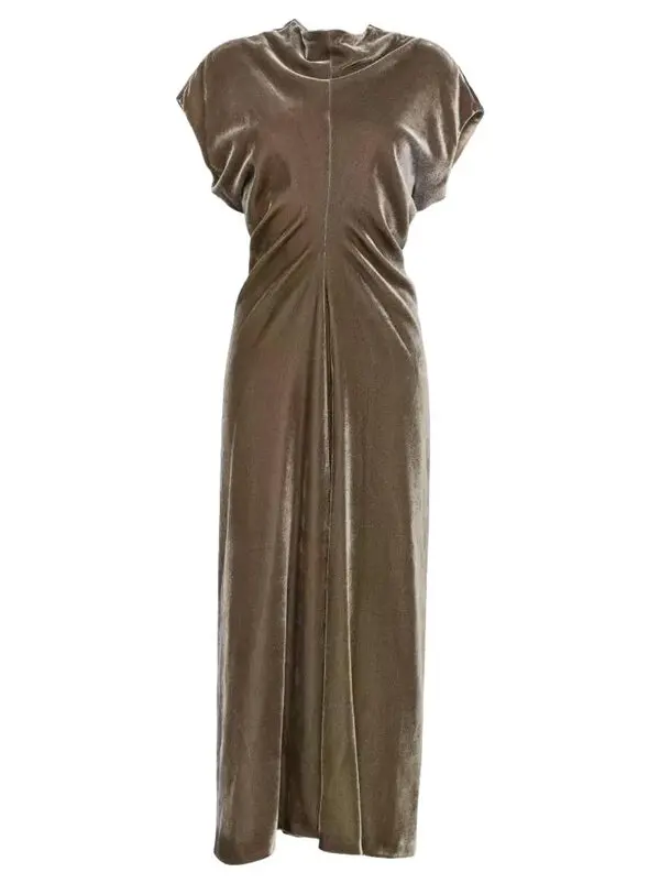 Agnona Velvet Ruched Waist Maxi Dress - Green