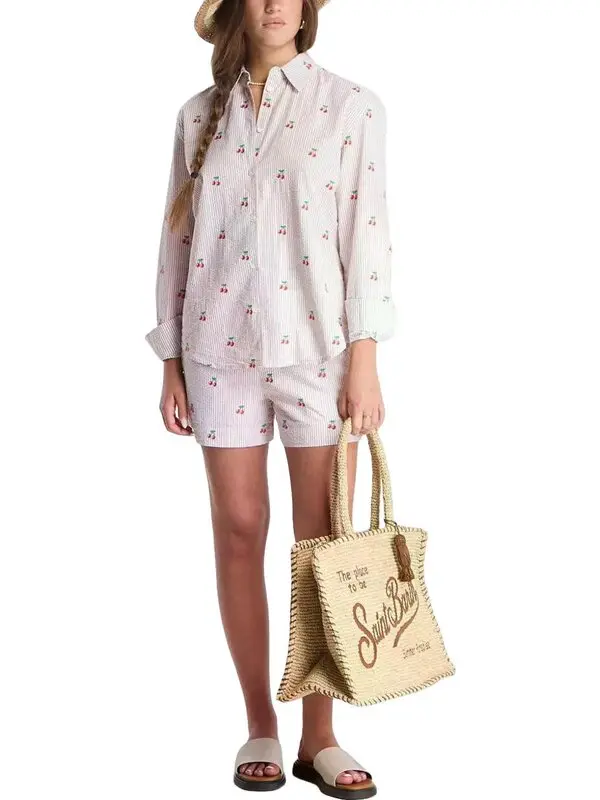 MC2 SAINT BARTH Meave Cherry-embroidered Seersucker Shorts - Neutrals