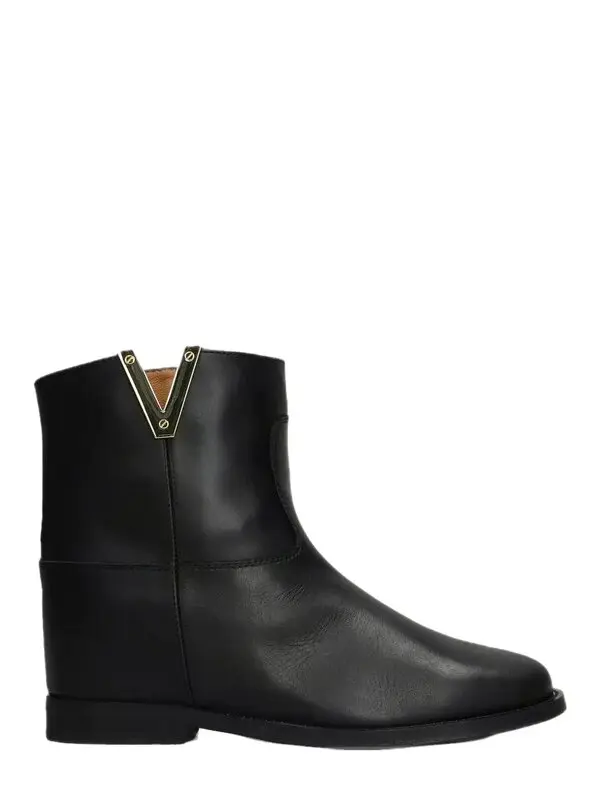 VIA ROMA 15 Leather Logo Plaque Ankle Boots - Black