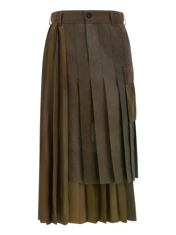 Sacai Asymmetrical Pleated Midi Skirt With Cargo Pockets - Brown
