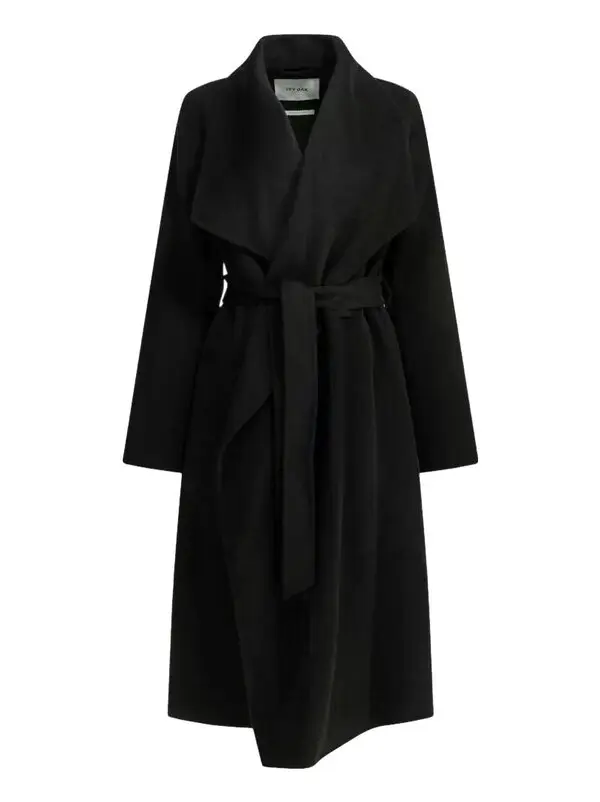 IVY OAK Belted Shawl-collar Wool Coat - Black