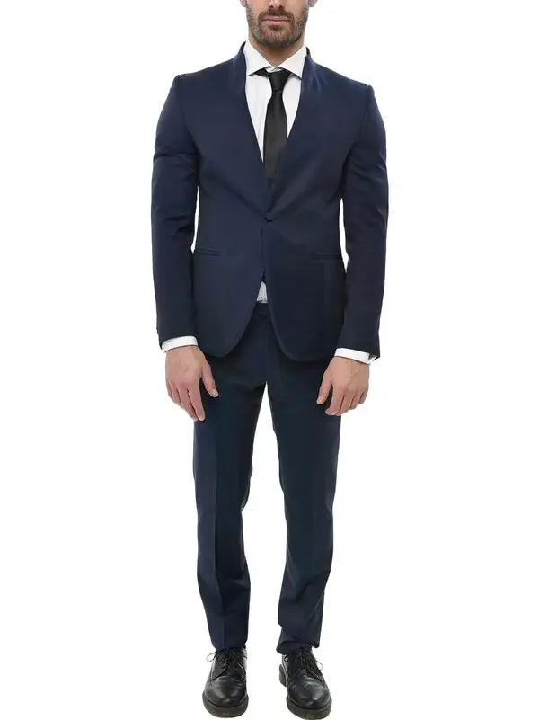 Corneliani Single-breasted Mandarin-collar Suit - Blue