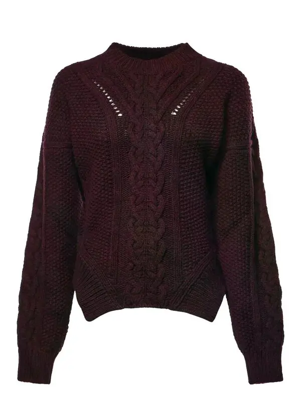 DONDUP Cable Knit Pointelle Trim Sweater - Red