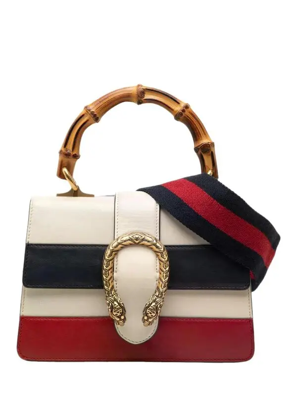 Gucci Calfskin Leather Dionysus Web Satchel With Bamboo Top Handle - White