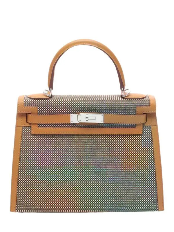 Hermès Kelly 28 Handbag In Leather And Textured Fabric - Neutrals