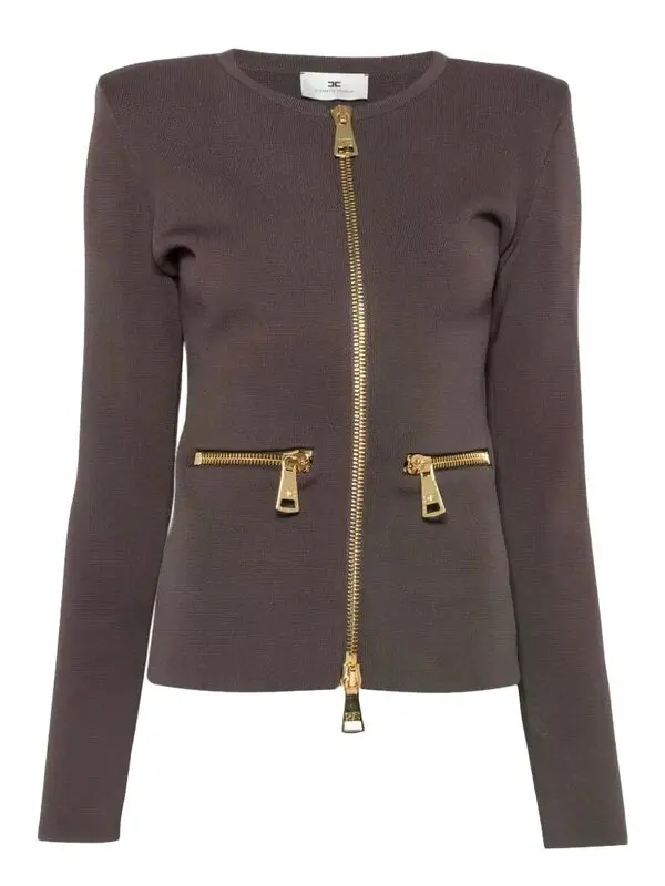 Elisabetta Franchi Zip-detail Shoulder-pad Cardigan - Brown