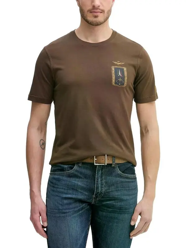 AERONAUTICA MILITARE Embroidered-logo Patch-detail T-shirt - Brown