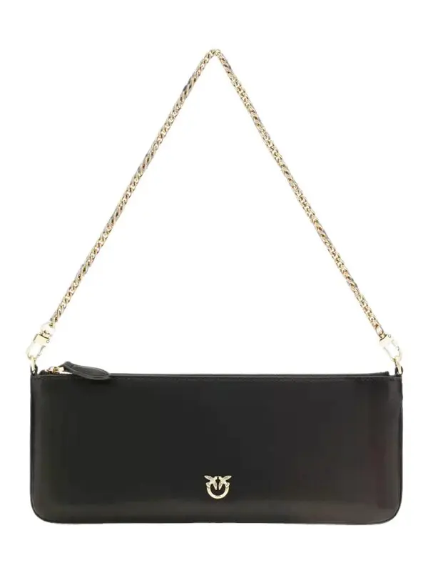 Pinko Horizontal Flat Leather Shoulder Bag - Black