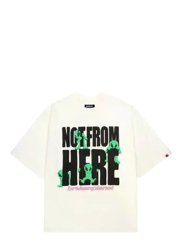 BROKEN PLANET Not From Here Graphic-print Oversized T-shirt - Neutrals