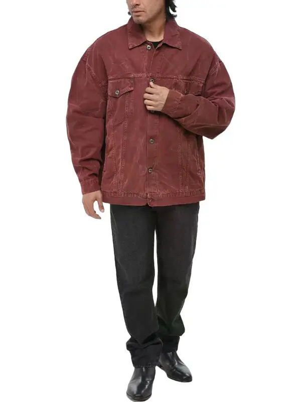 Off-White Garment-dyed Patch-pocket Denim Jacket - Red