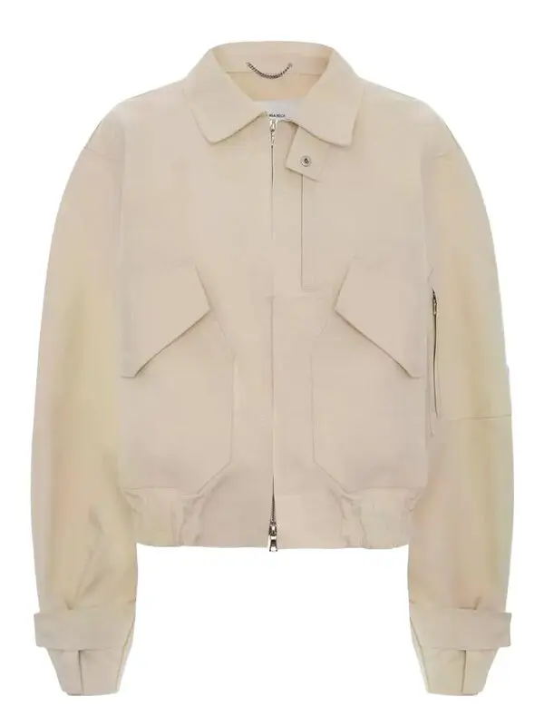 Victoria Beckham Beige Bomber Jacket With Spread Collar - Neutrals