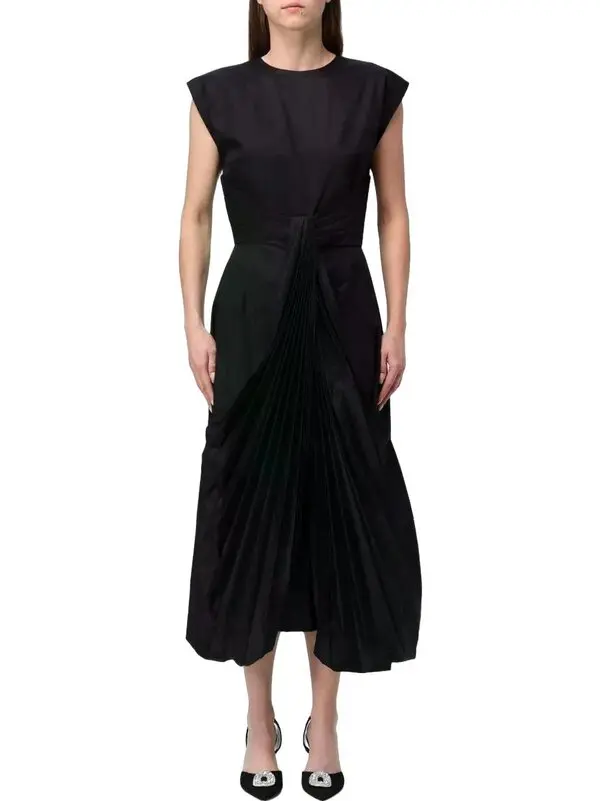 CRIDA MILANO Sleeveless Midi Dress With Pleated Waist - Black
