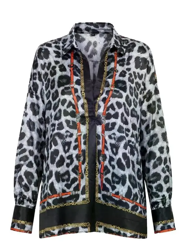 LARA Leopard-print Chain-link Shirt - Grey