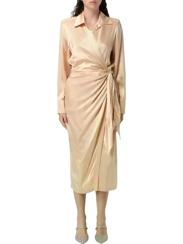 CRIDA MILANO Wrap-style Long-sleeve Midi Dress - Neutrals