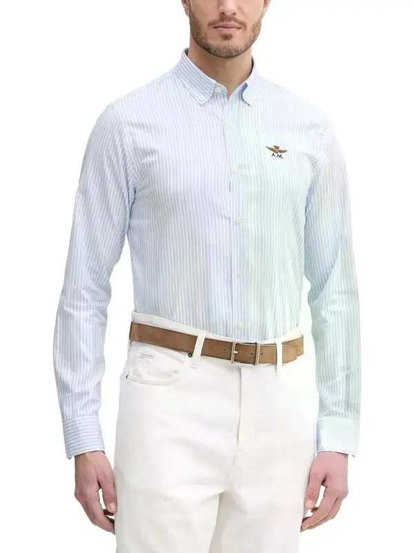 AERONAUTICA MILITARE Vertical-stripe Logo-embroidered Shirt - Blue