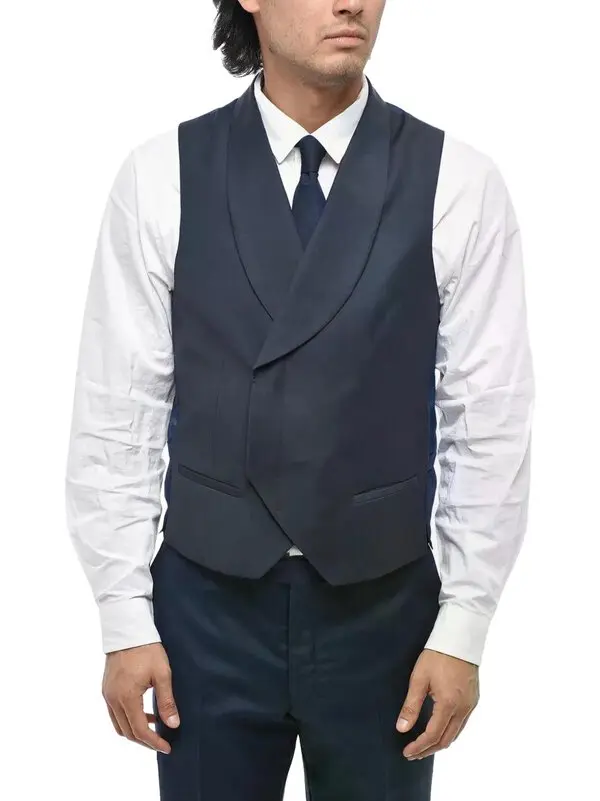 Corneliani Shawl Lapel Double-breasted Wool Waistcoat - Blue