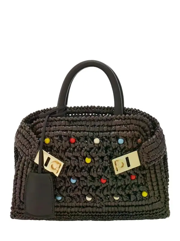 FERRAGAMO Hug Handbag With Beaded Embellishment - Brown