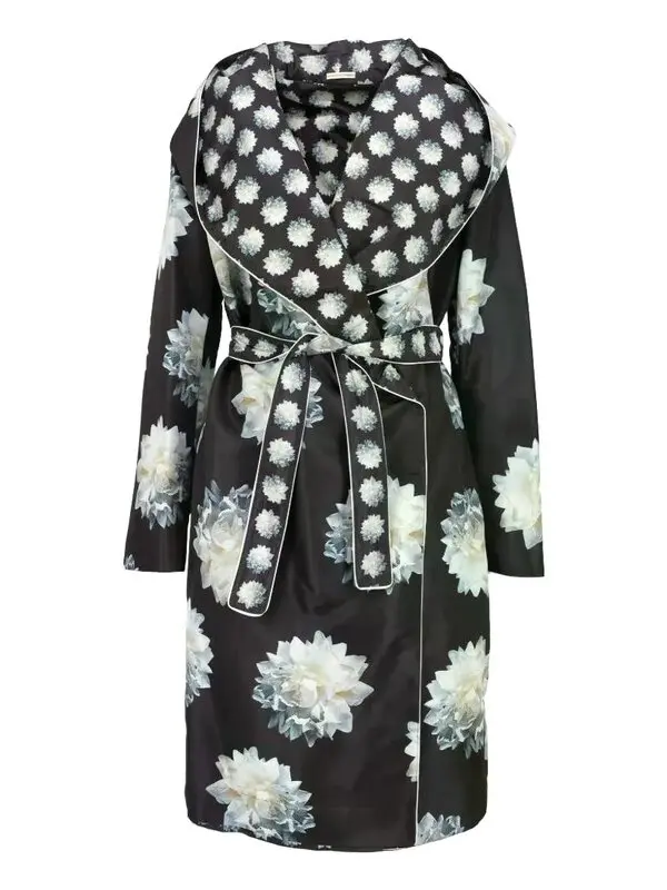Max Mara Floral-print Belted Coat - Black