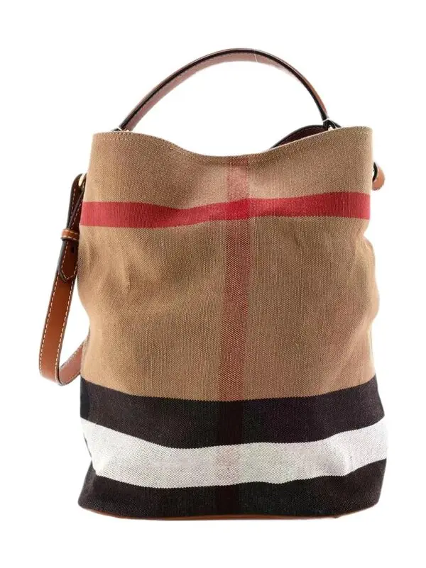 Burberry Ashby Bag House Check Canvas Medium Bucket Bag - Brown