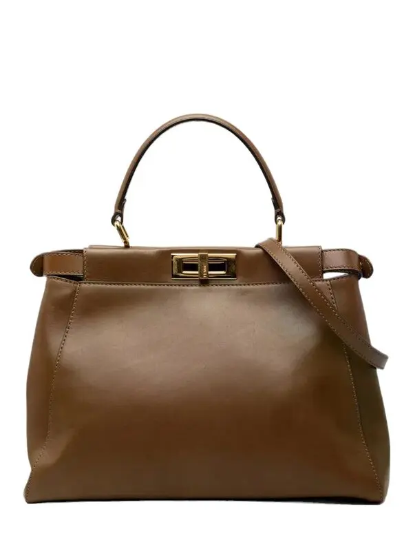 Fendi Medium Leather Peekaboo Iconic Satchel - Brown