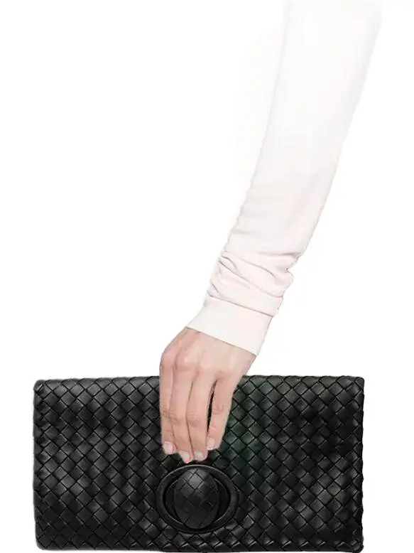 Bottega Veneta Nappa Intrecciato Turn Lock Clutch Bag - Black