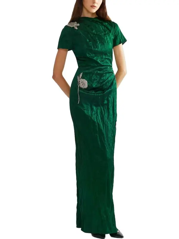 Erdem Crystal-embellished Textured Maxi Gown - Green