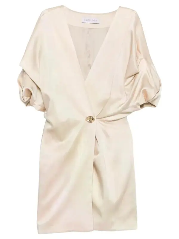 Raquel Diniz Anastasia Button-detail V-neck Mini Dress - Neutrals