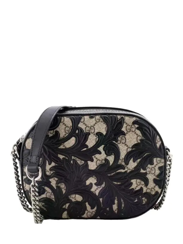 Gucci Chain Arabesque Gg Coated Canvas With Leather Mini Crossbody Bag - Black