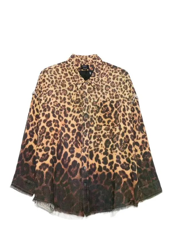 R13 Leopard Print Frayed Cotton Shirt - Brown