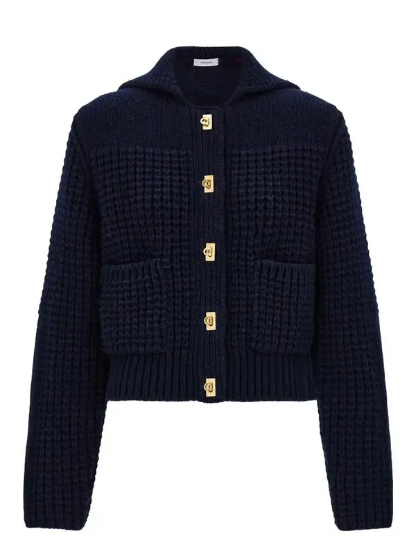 FERRAGAMO Navy Cardigan With Gancini Buttons - Blue