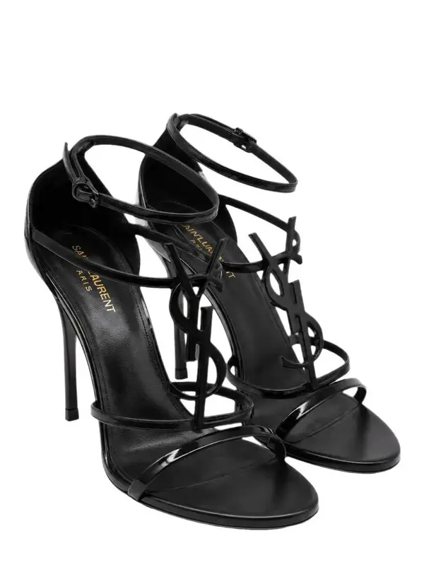 Saint Laurent Cassandra Patent Leather Sandals - Black