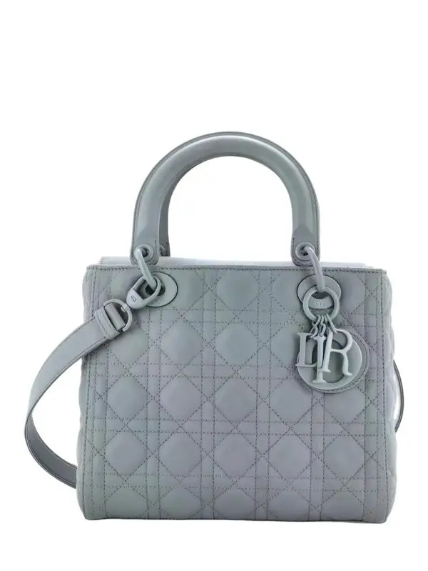 Dior Lady Cannage Quilt Calfskin Medium Satchel - Grey
