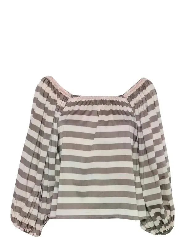 Camilla Striped Off-shoulder Puff Sleeve Top - Neutrals