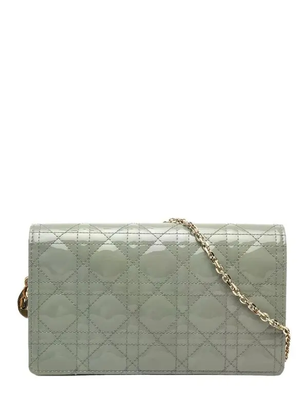 Dior Patent Cannage Lady Wallet On Chain Crossbody Bag - Grey