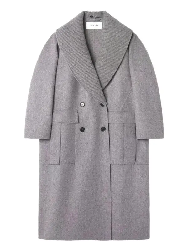 LANVIN Ribbed-collar Double-breasted Coat - Grey